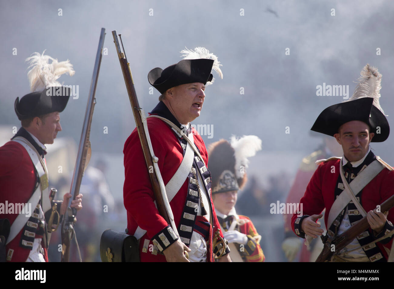 British redcoat soldiers during a reenactment of the American ...