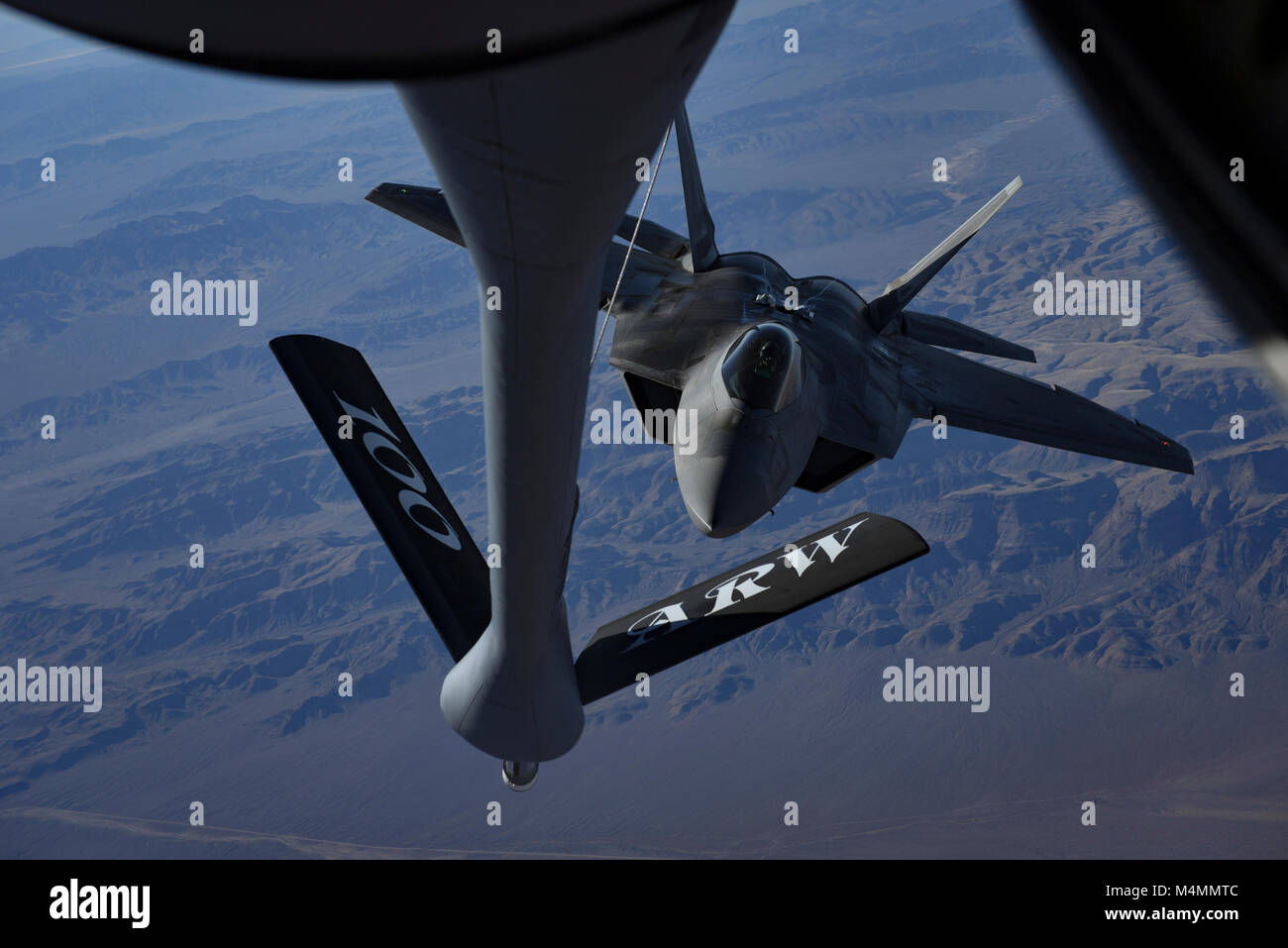 An F-22 Raptor fighter jet assigned to the 27th Fighter Squadron at ...