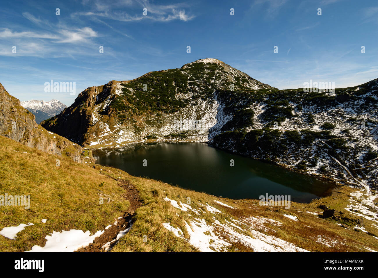 Mountain lake Wildsee below mt. Wildseeloder near Fieberbrunn, Tyrol ...