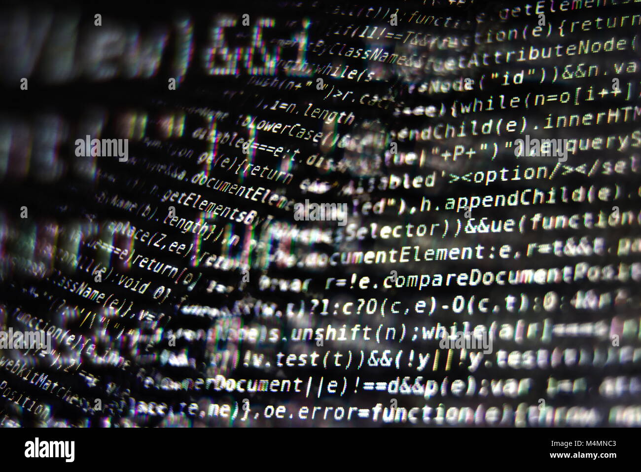White Program Source Code Segments on Black Screen Macro Closeup Stock ...
