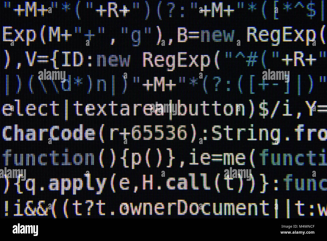 Blue and White Program Source Code Segment on Black Screen Closeup ...