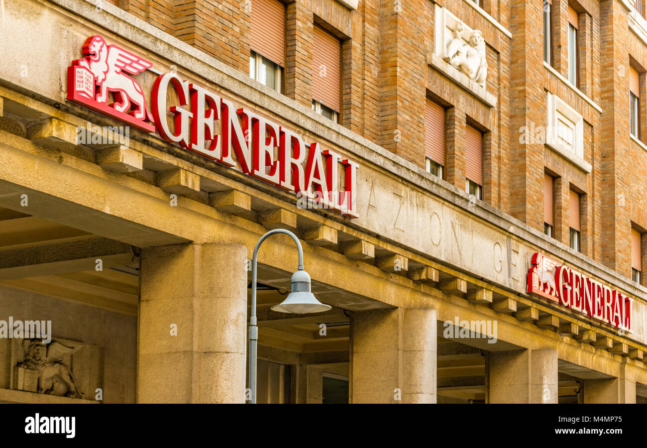 RAVENNA, ITALY - FEBRUARY 15, 2018: Generali logo on agency: the ...