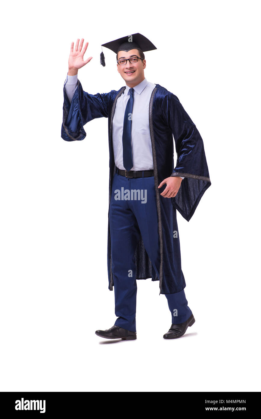 Young man student graduating isolated on white Stock Photo - Alamy