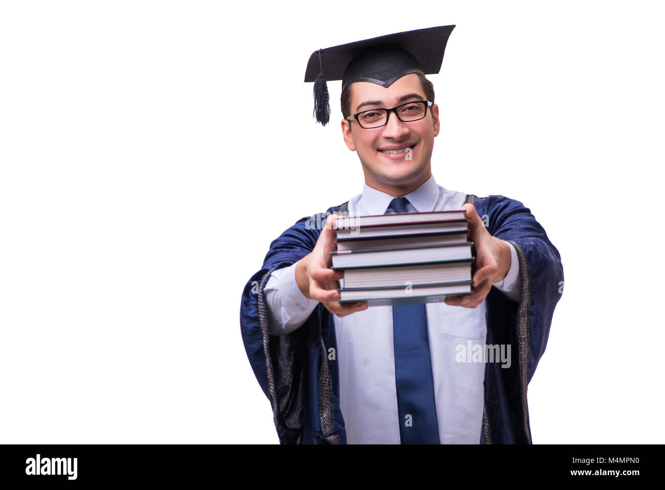 Young man student graduating isolated on white Stock Photo - Alamy