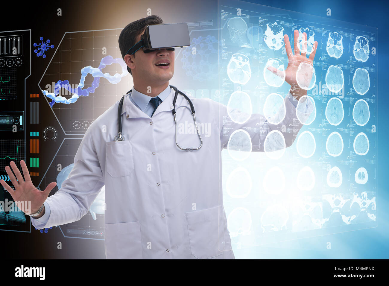Doctor examining x-ray images using virtual reality glasses Stock Photo ...