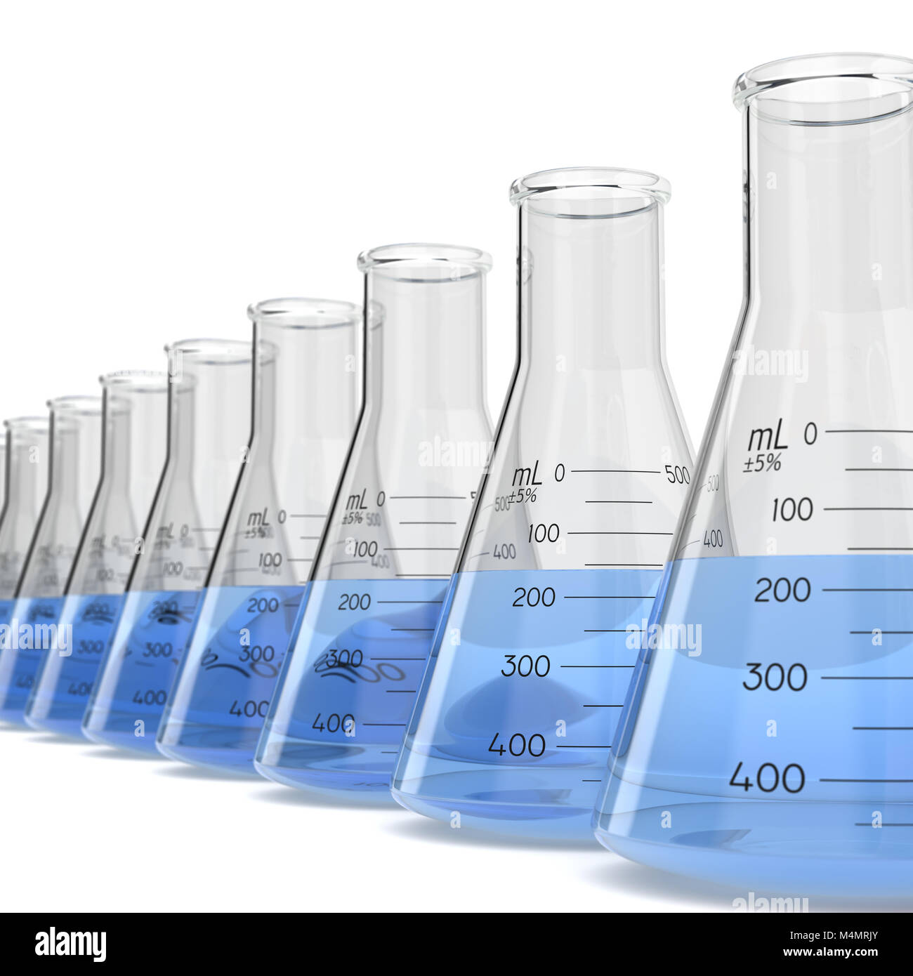 3D rendering a series of identical chemical flasks Stock Photo - Alamy