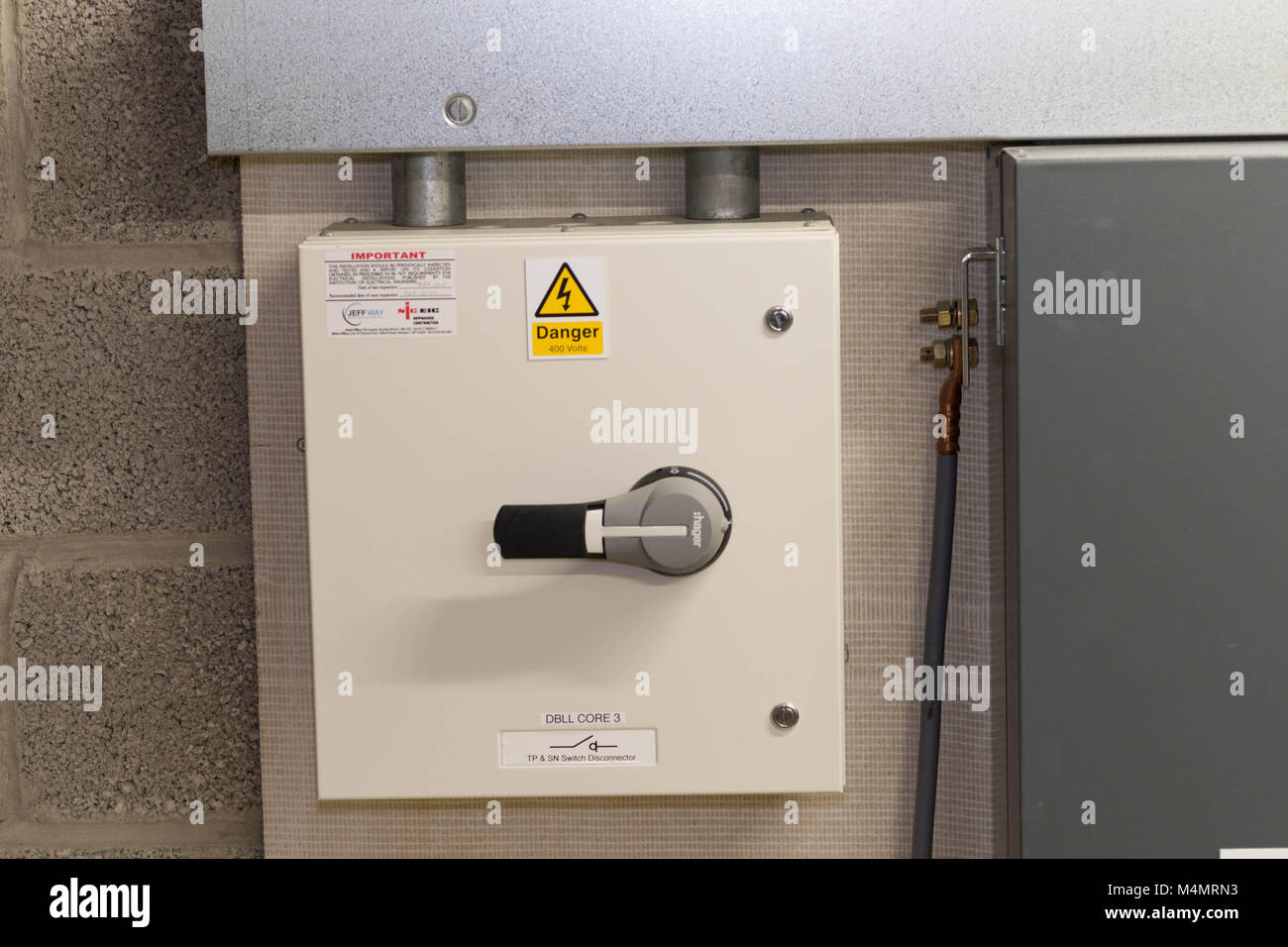 A modern electricity cut-off switch in an apartment block Stock Photo ...