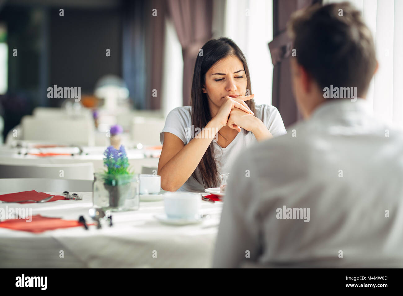 Worried woman doubting,having relationship problems.Making a decision ...