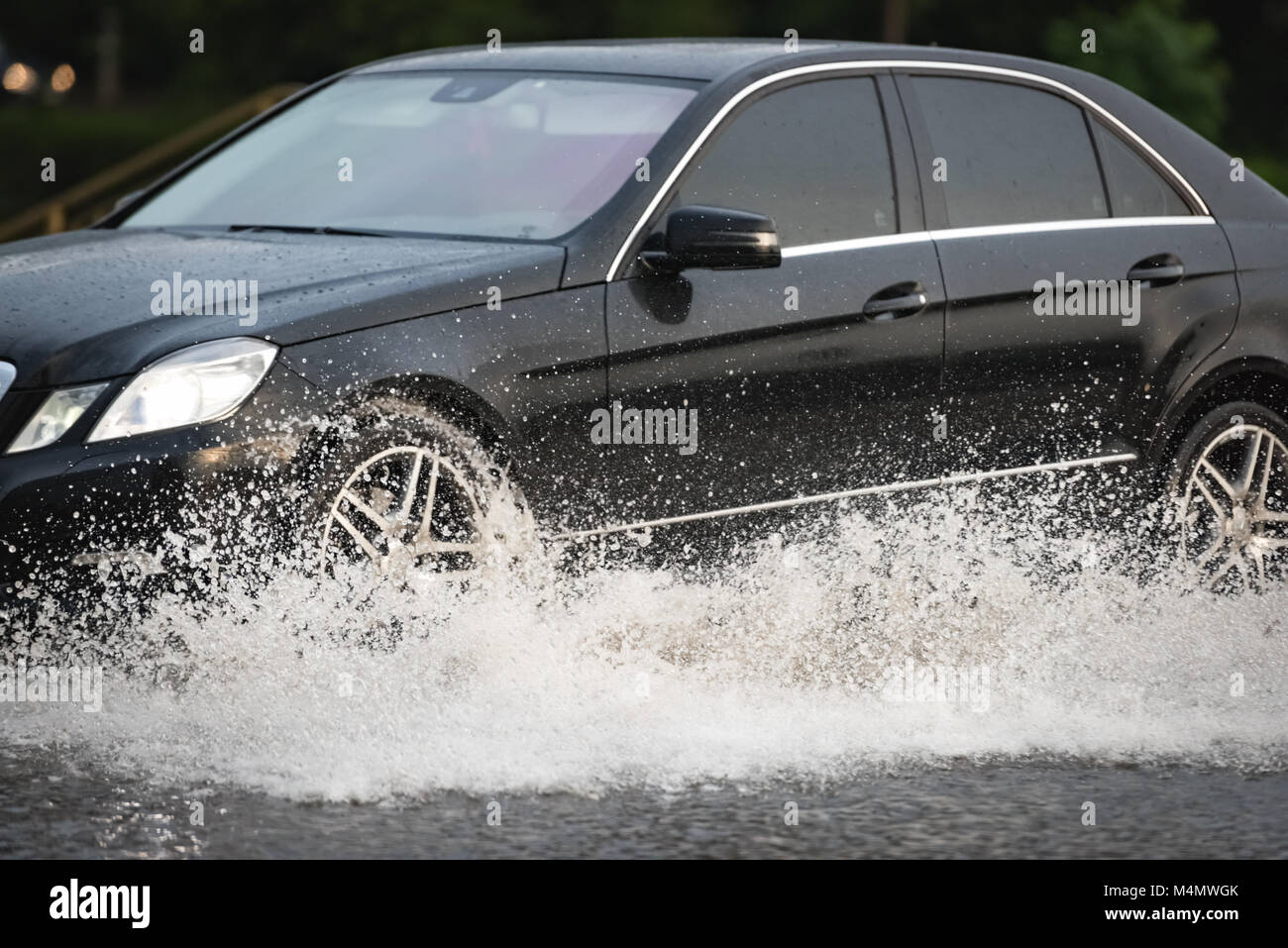 car rain puddle splashing water Stock Photo - Alamy