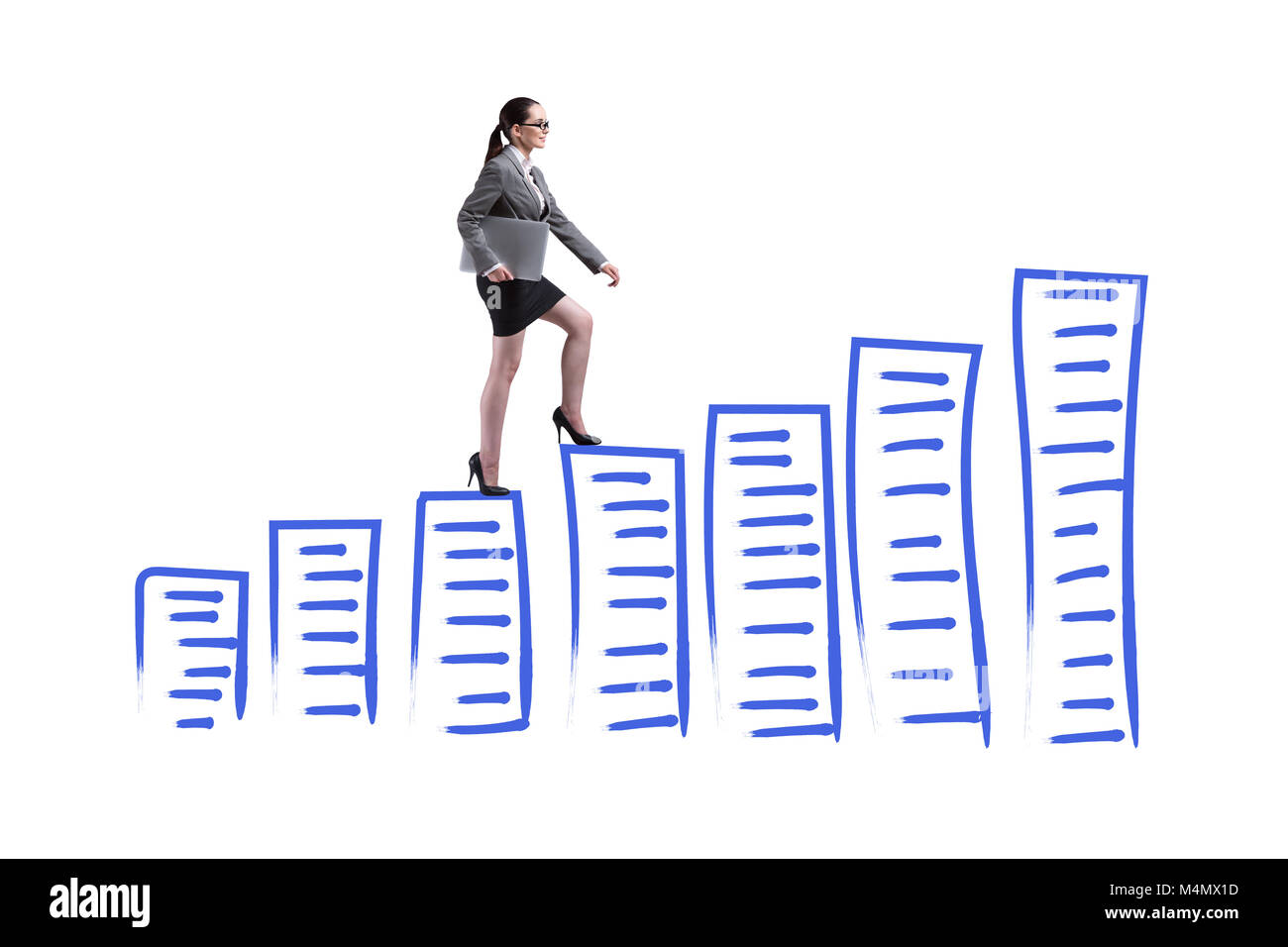 Businesswoman climbing career ladder in business concept Stock Photo ...