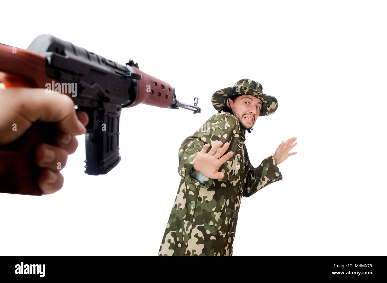 Soldier with weapons isolated on white Stock Photo - Alamy