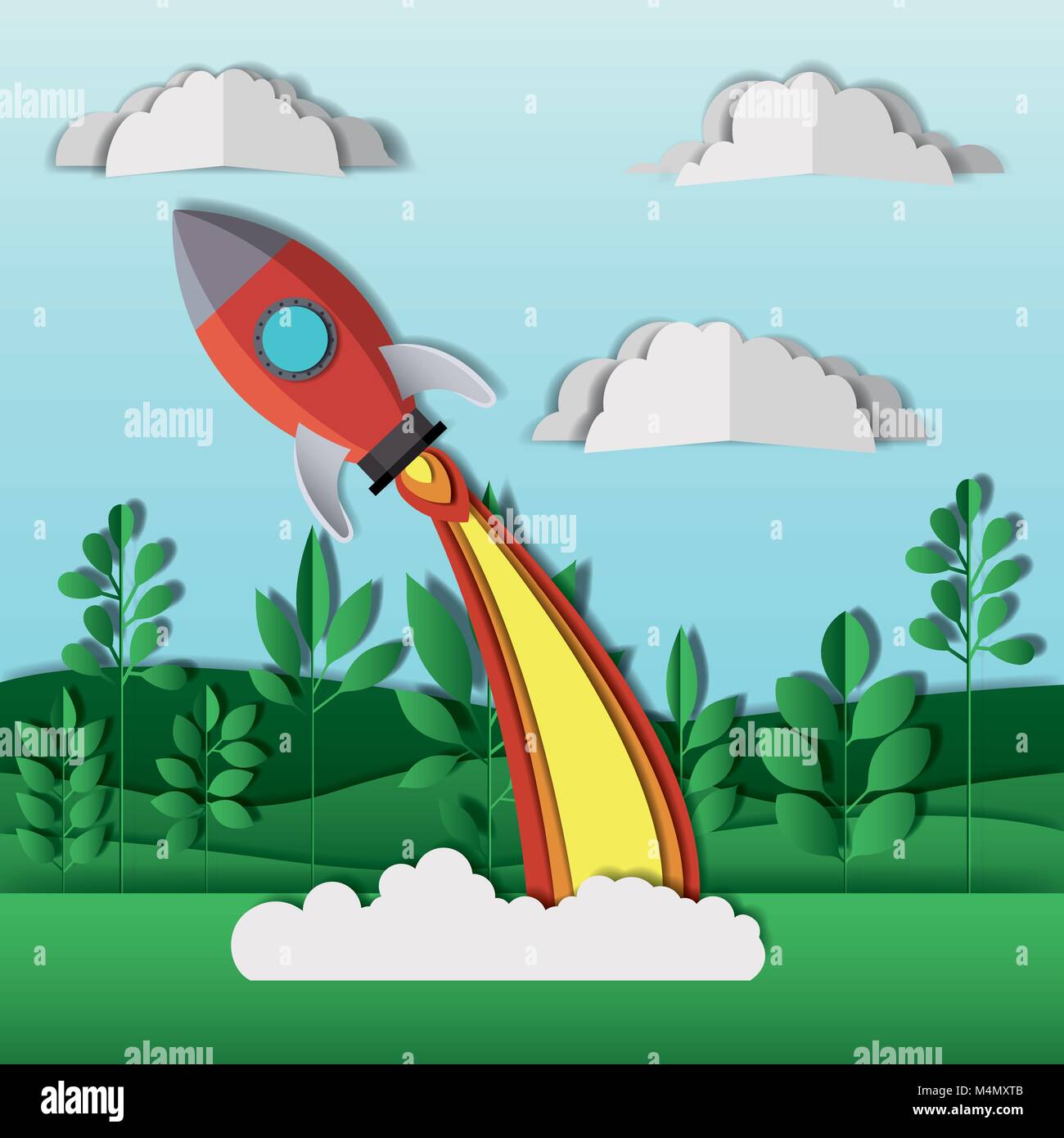 Cartoon rocket ship flying upwards hi-res stock photography and images ...