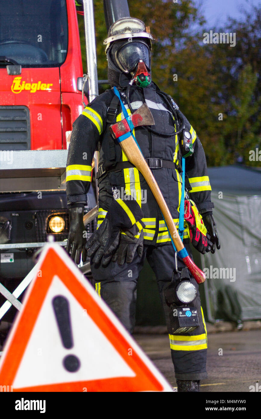 MUNSTER / GERMANY - OCTOBER 9, 2017: german fireman puppet stands near ...