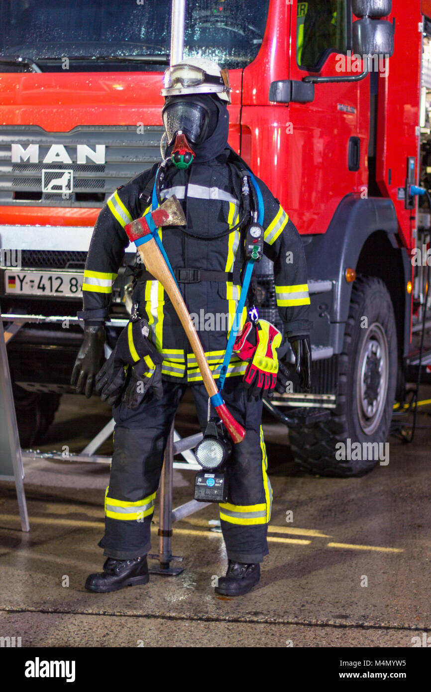 MUNSTER / GERMANY - OCTOBER 9, 2017: german fireman puppet stands near ...