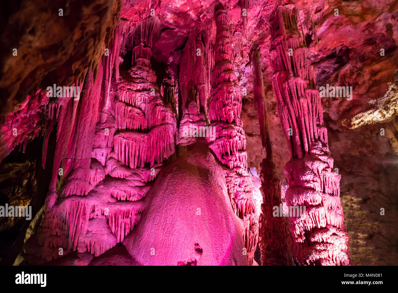 Venetsa Cave in Bulgaria. Beautiful colorful and illuminated cave full ...