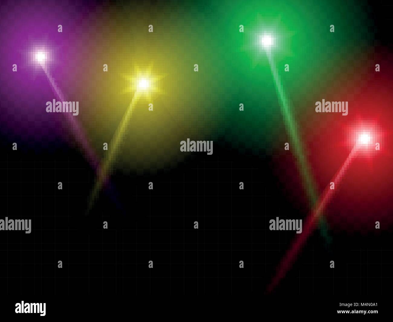 Set of four colored reflectors with light effects - isolated vector on ...
