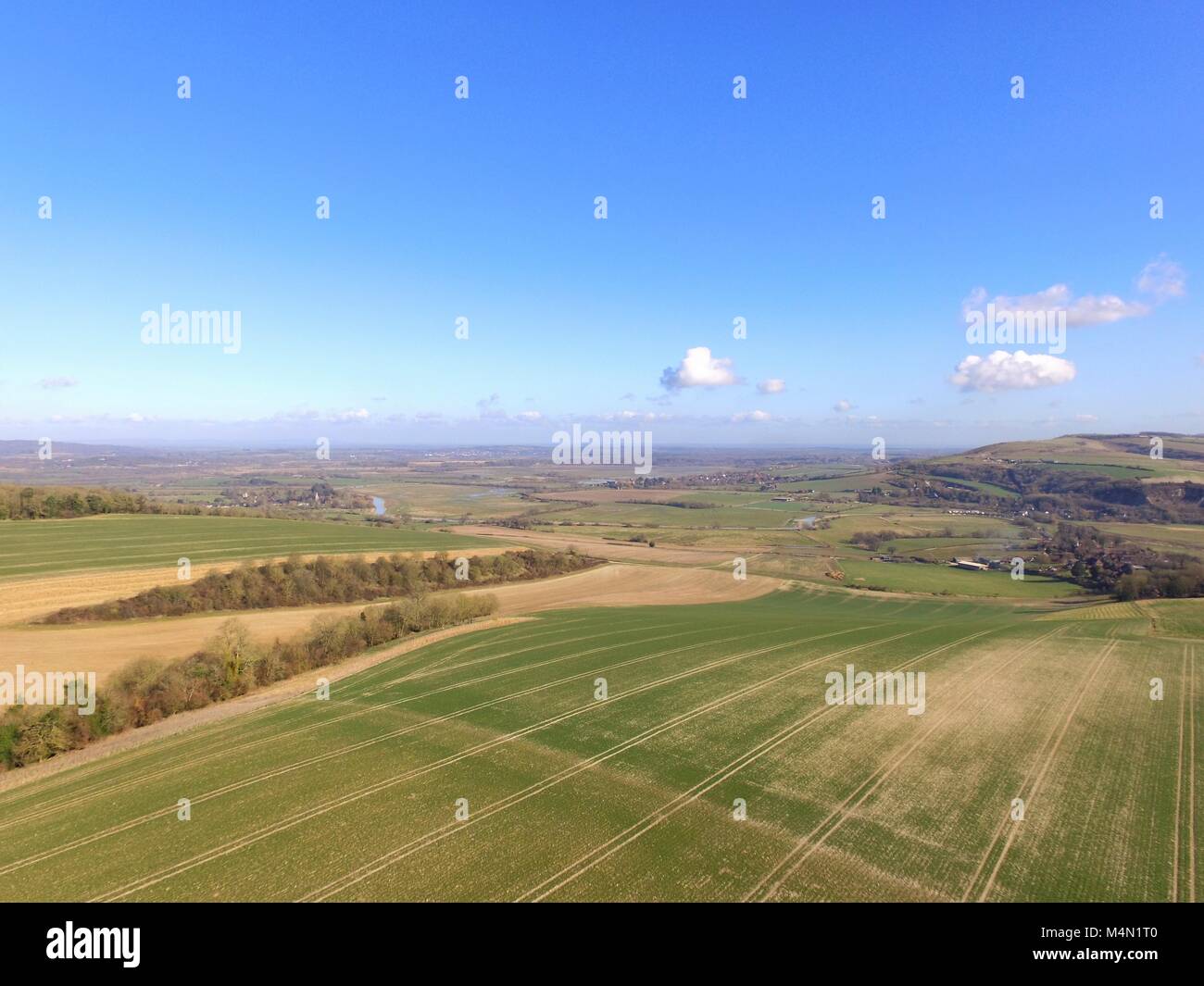 Aerial image over the West Sussex countryside above Houghton near the ...