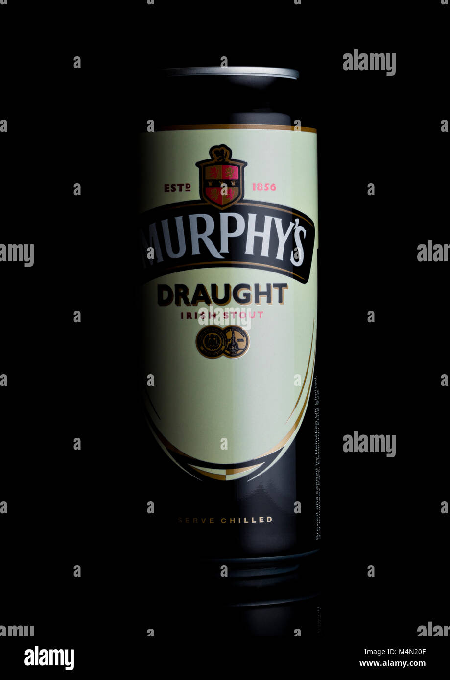 LONDON, UK - FEBRUARY 14, 2018: Aluminium can of Murphy's Draught irish ...
