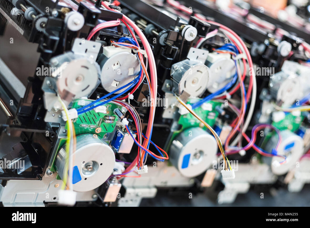 view of details of new cartridges during the assembling of new printers ...