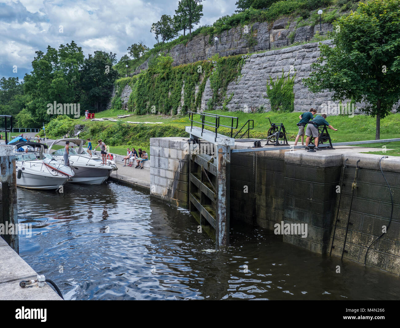 Boats going through the Ottawa Locks on the Rideau Canal, Ottawa ...