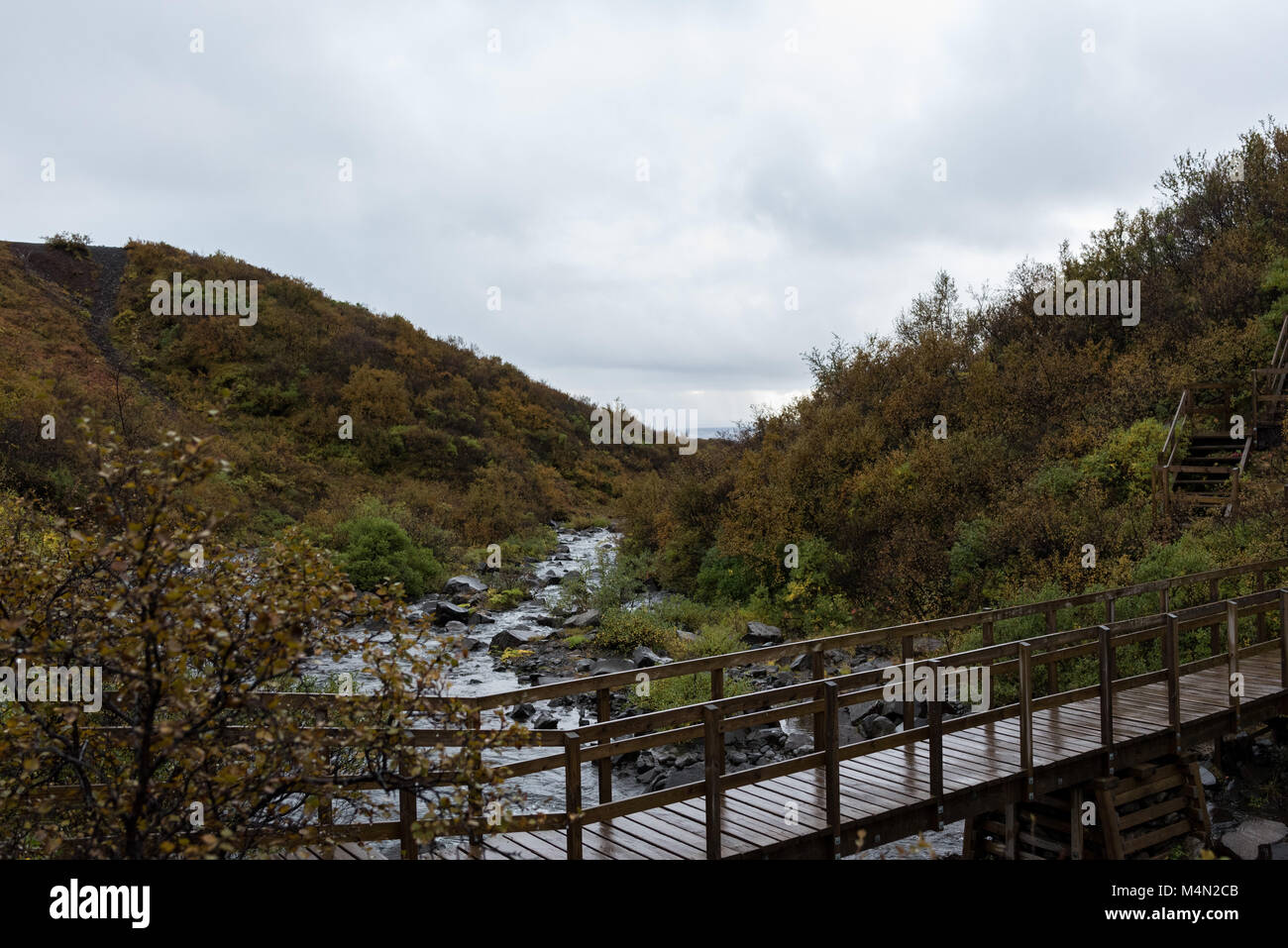 Wooden bridge over the small river Stock Photo - Alamy