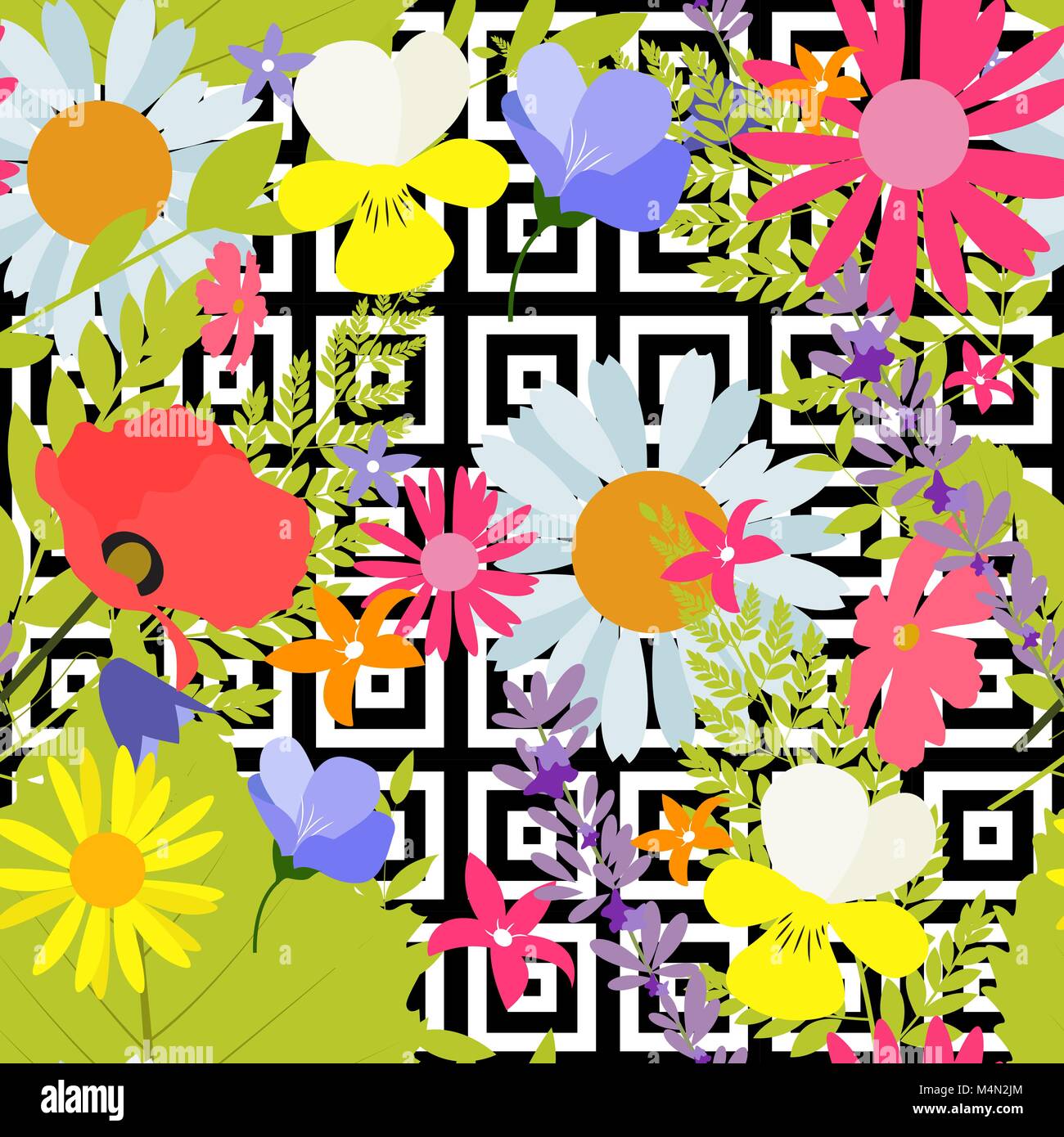 Summer Abstract Seamless Pattern Background with Palm Leaves and ...