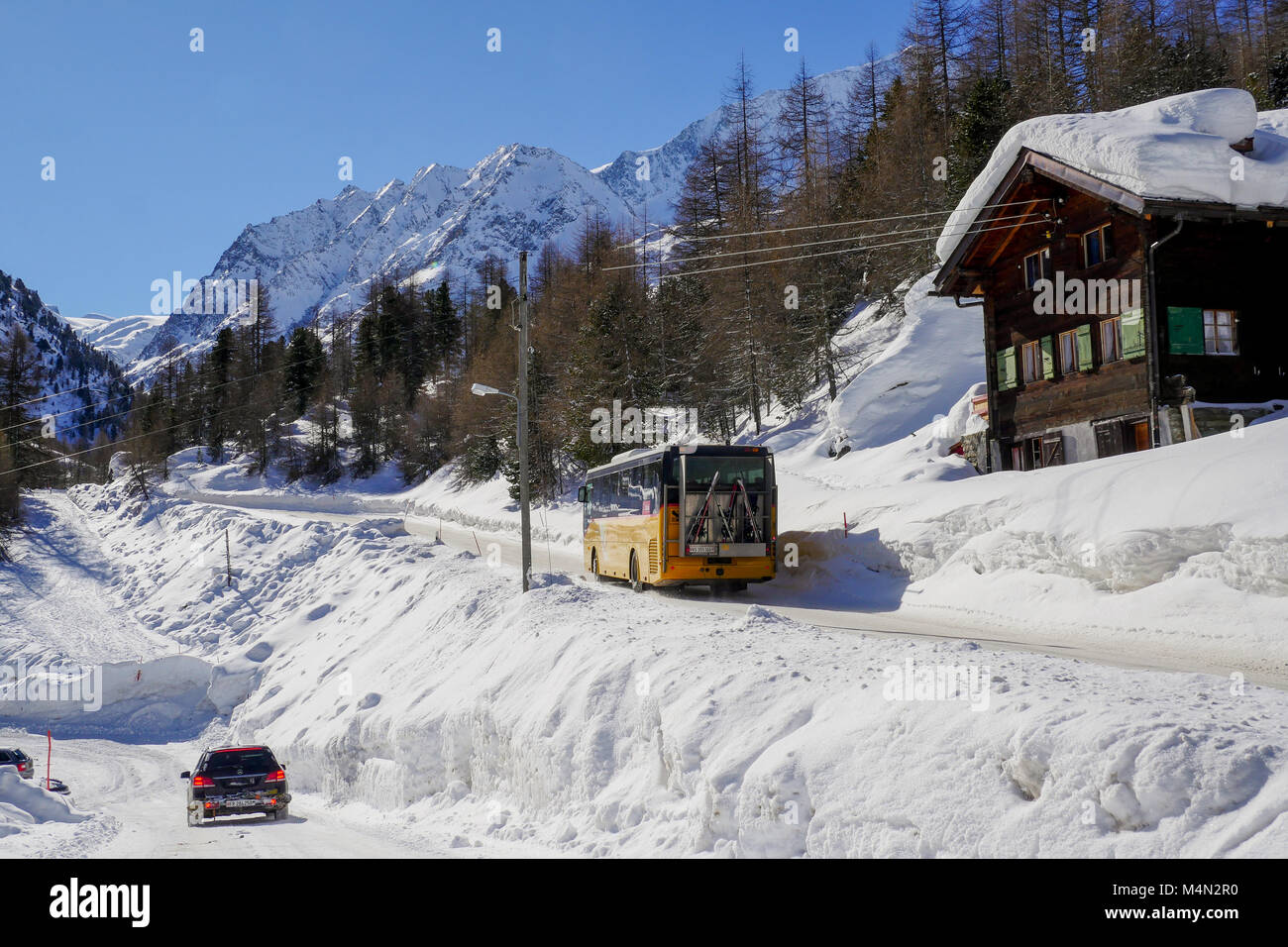 Bus swiss mountain road hi-res stock photography and images - Alamy