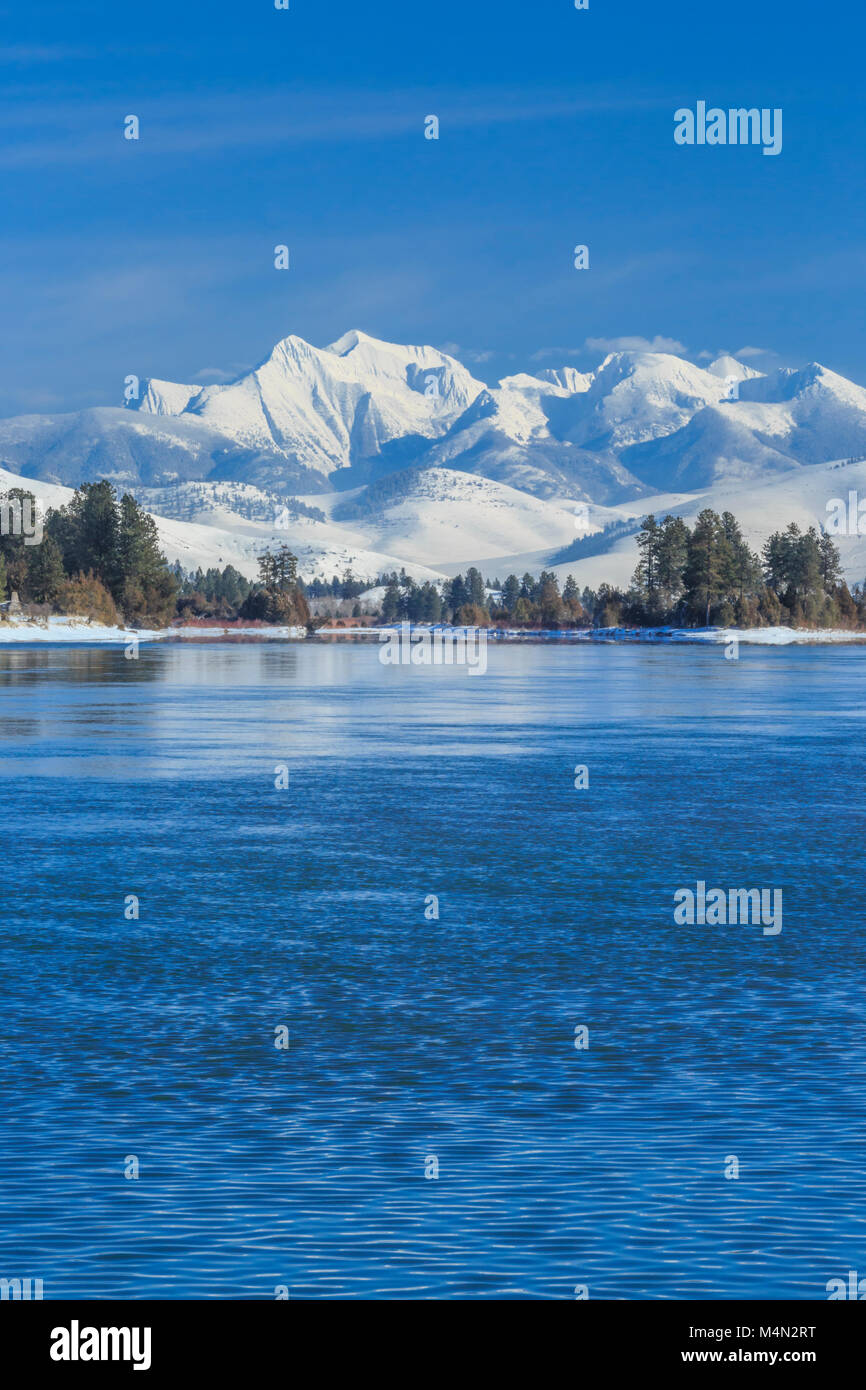 flathead river below the mission mountains in winter near dixon ...
