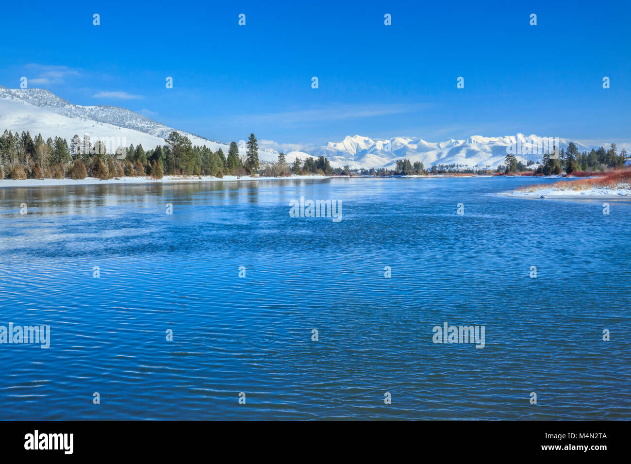 flathead river below the mission mountains in winter near dixon ...