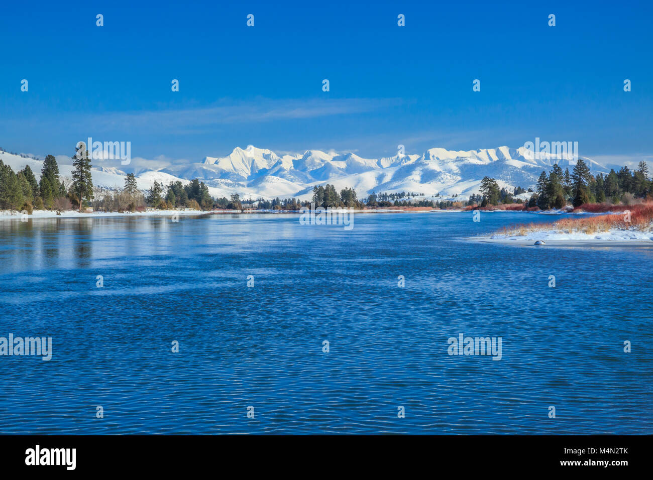 flathead river below the mission mountains in winter near dixon ...