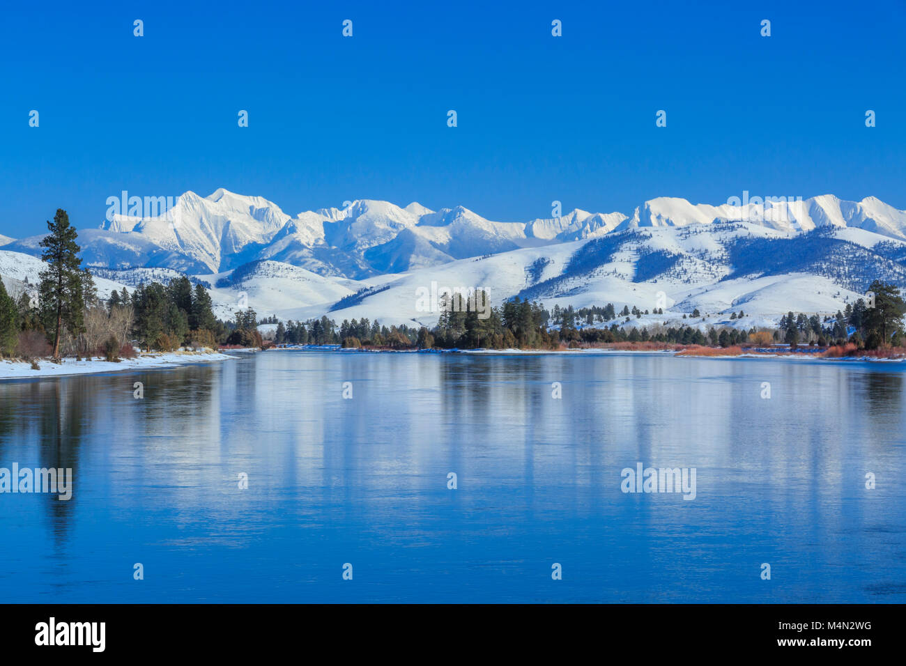 flathead river below the mission mountains in winter near dixon ...