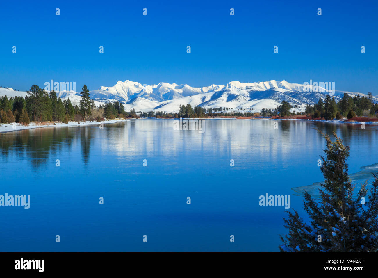 flathead river below the mission mountains in winter near dixon ...