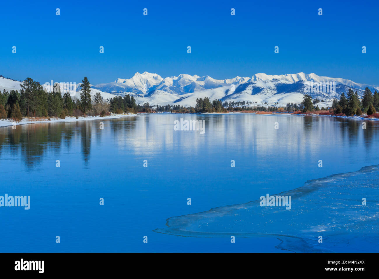 flathead river below the mission mountains in winter near dixon ...