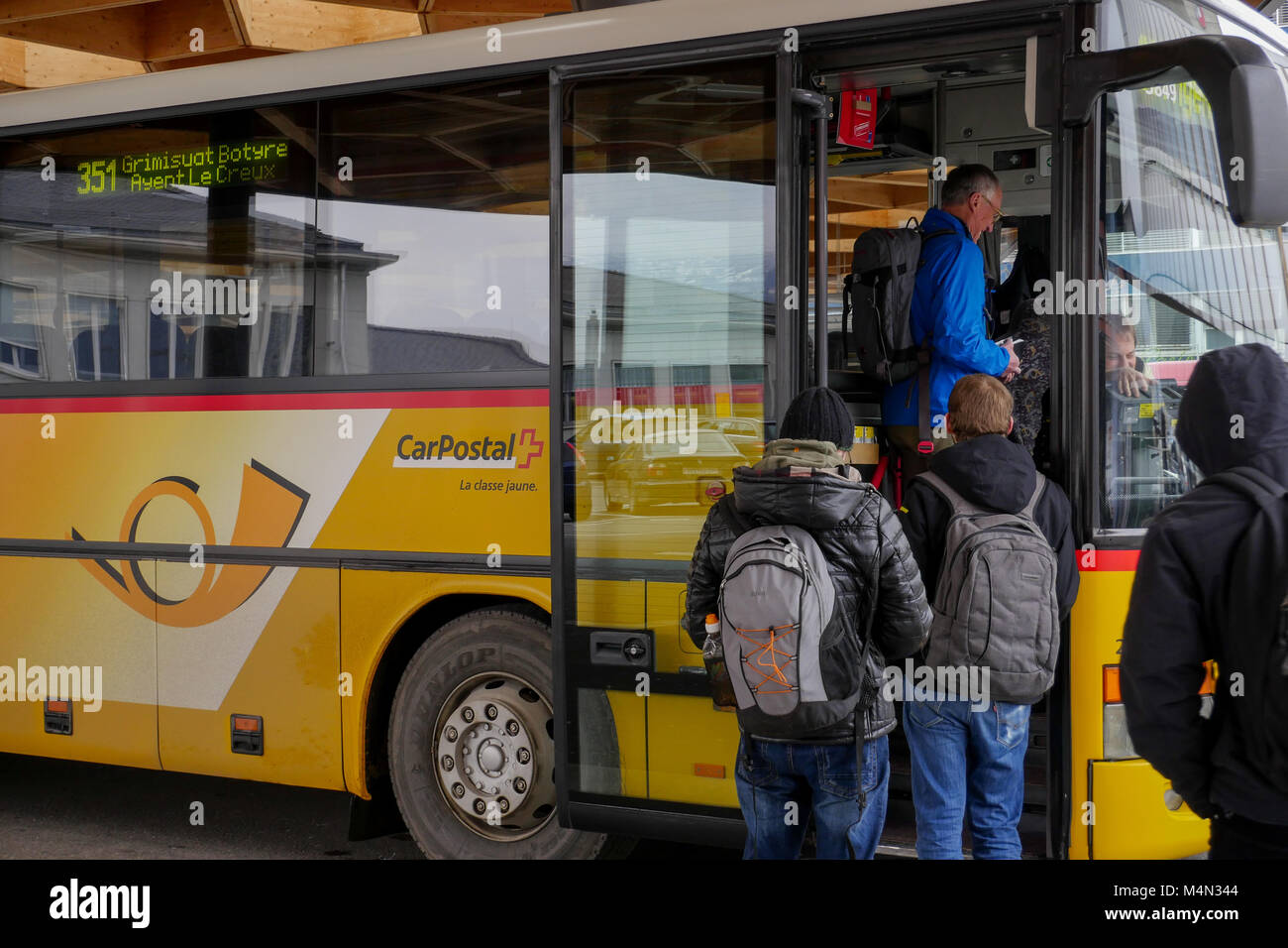 Swiss Post bus at Sion railway station bus stop, Valais district, Swiss ...