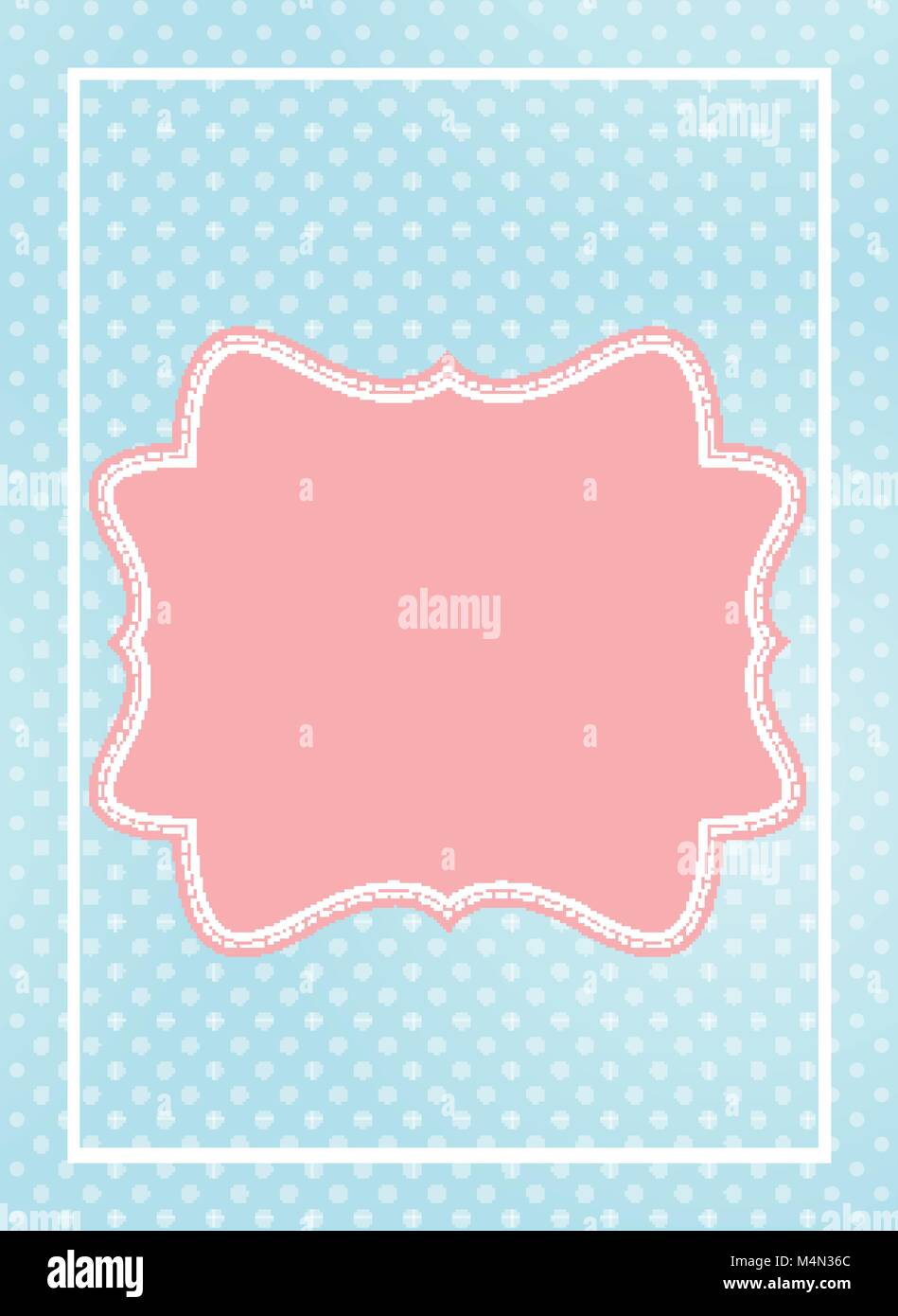 Cute Pink Frame in Blue Dotted Background Vector Illustration Stock ...