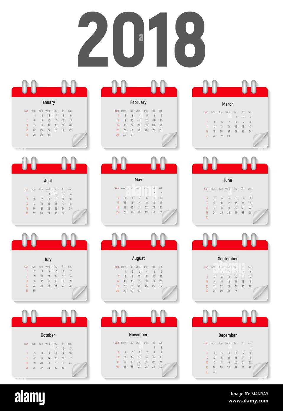 2018 New Year Calendar Vector Illustration Stock Vector Image & Art - Alamy