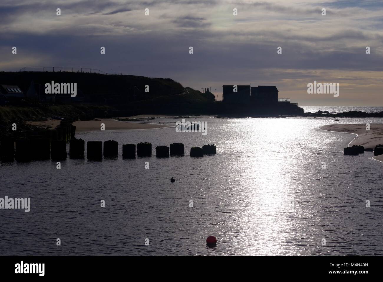 Sandy Scottish Bathing Beach of Cruden Bay, Mouth of the Laeca Burn int ...