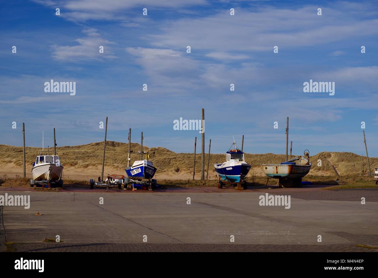 Four Small Boats Parked at Port Erroll, with the Sanddunes of Cruden ...