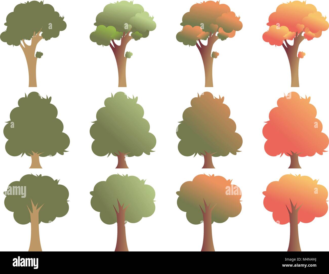 Set of trees in various shapes, isolated on white background. Vector ...