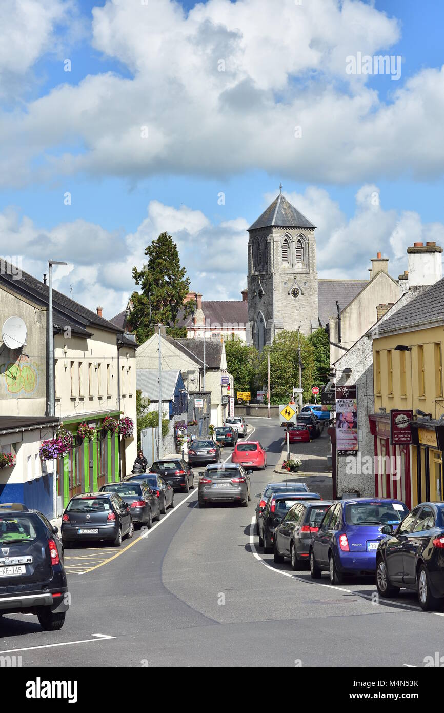 Houses along both sides of Bridge Street in town of Kilcock in Ireland ...