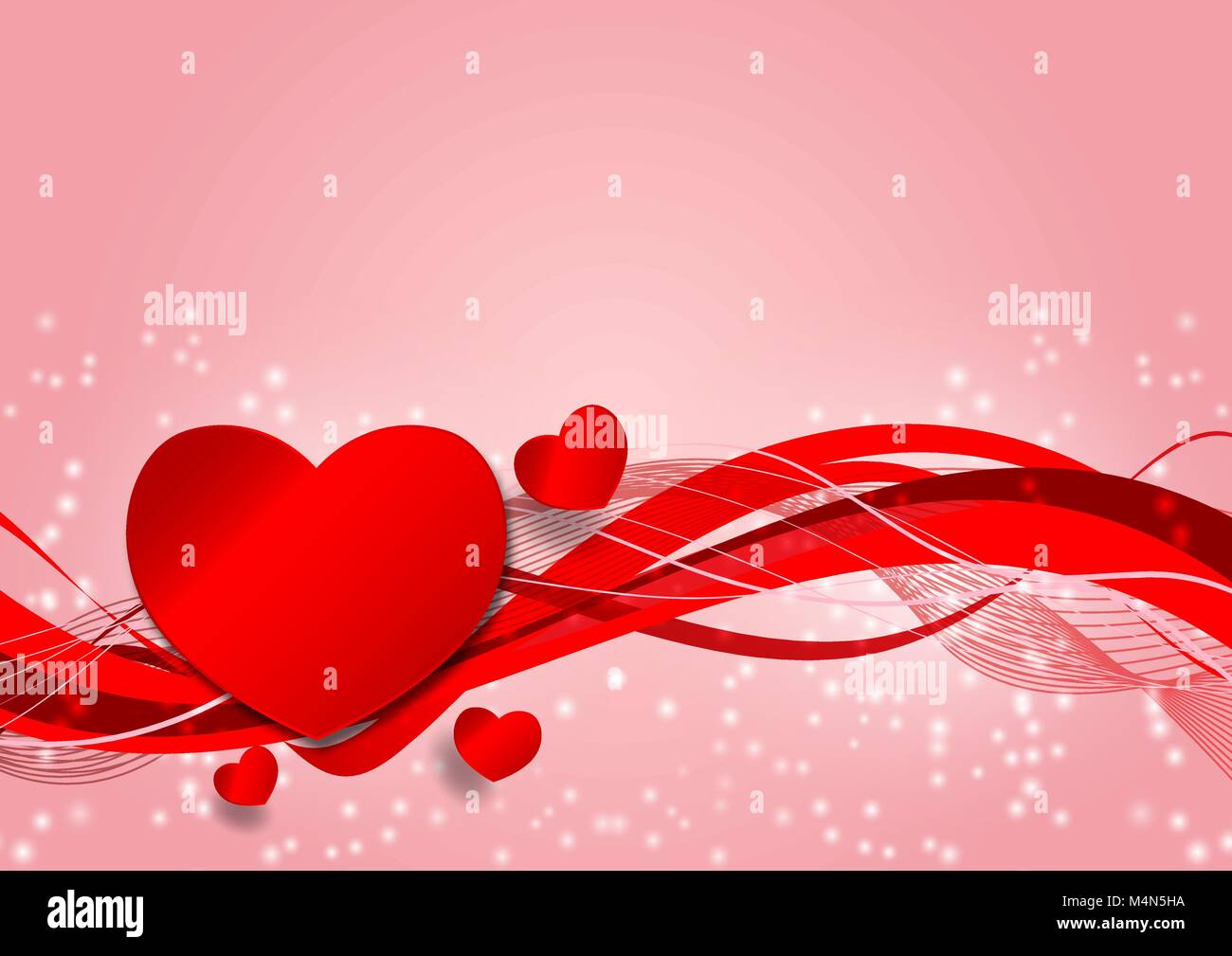 Red wave and heart shape background, Vector illustration with copy ...