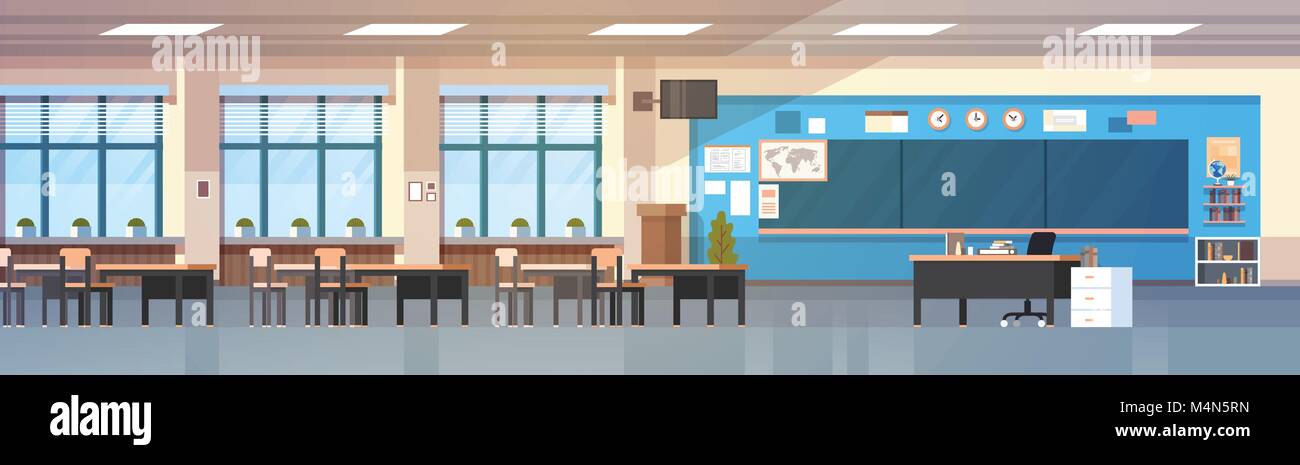 Classroom Interior Empty School Class With Board And Desks Horizontal ...