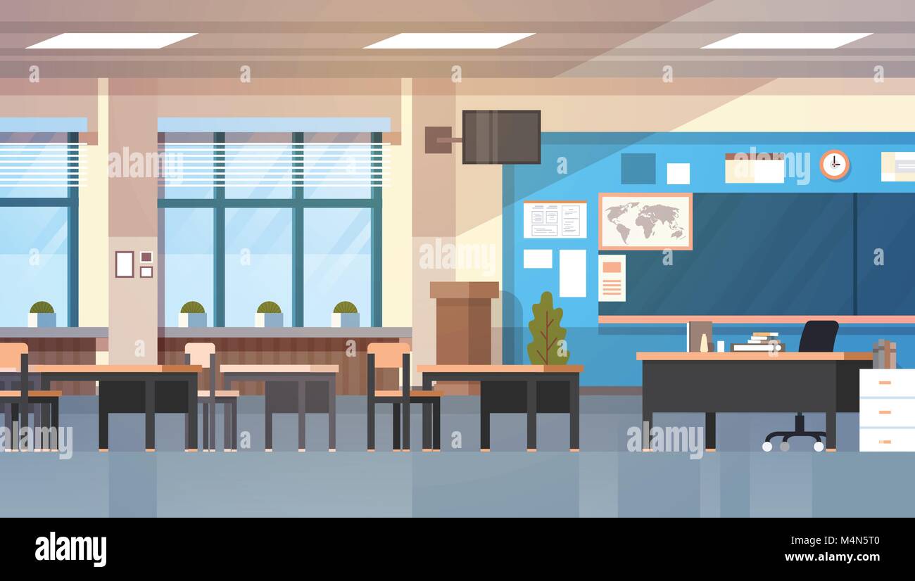 Empty School Class Room Interior Modern Classroom Board Desk Stock ...