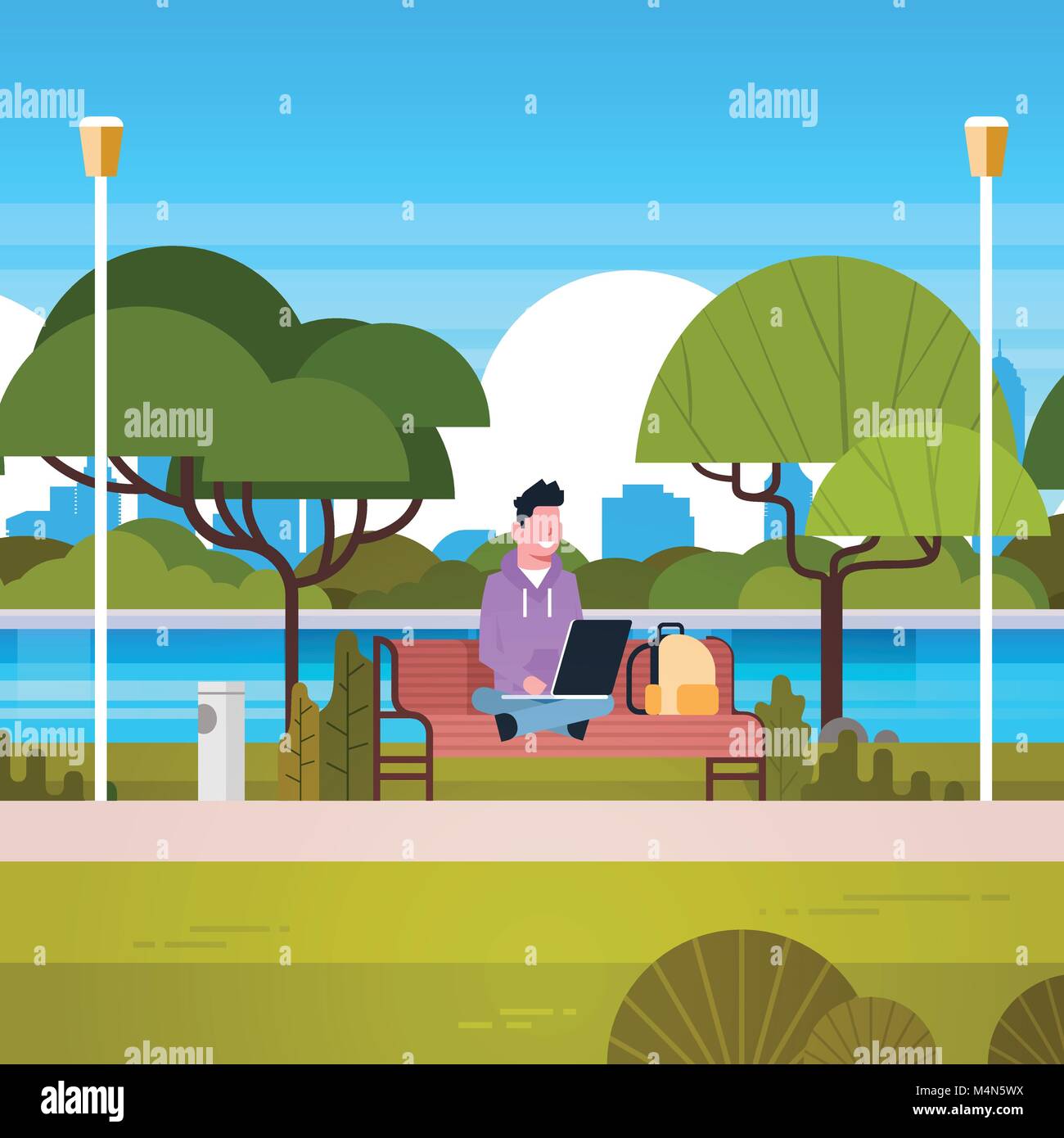 Using laptop wireless technology Stock Vector Images - Alamy