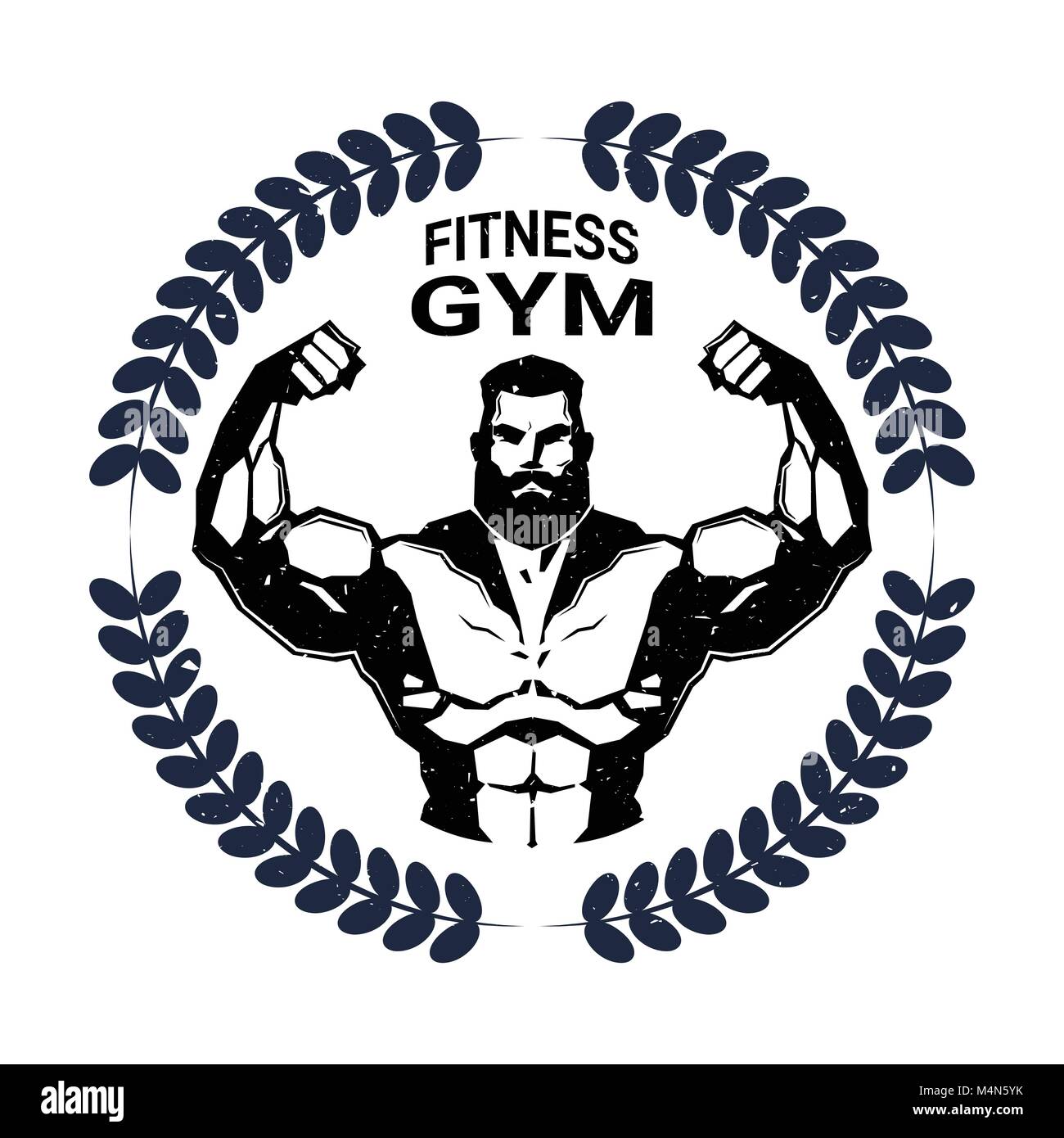 Fitness Gym Emblem With Strong Athletic Man Bodybuilder Silhouette On ...
