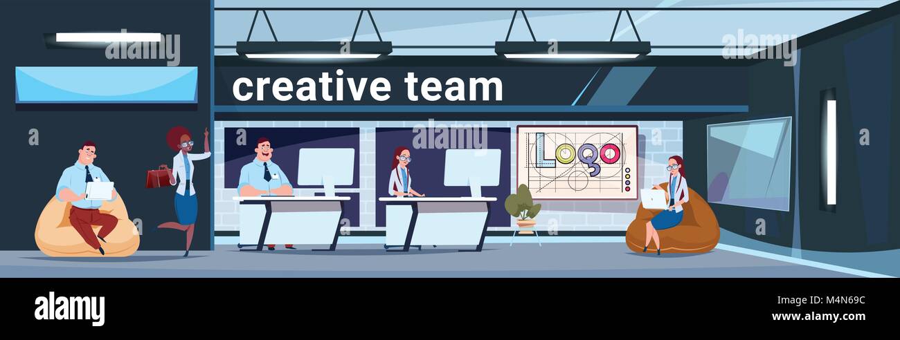 Creative Team Working In Modern Office Coworking Space Business People ...