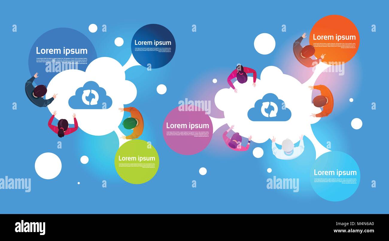 Cloud Computing Infographic Banner Top View Of Group Of People Using ...