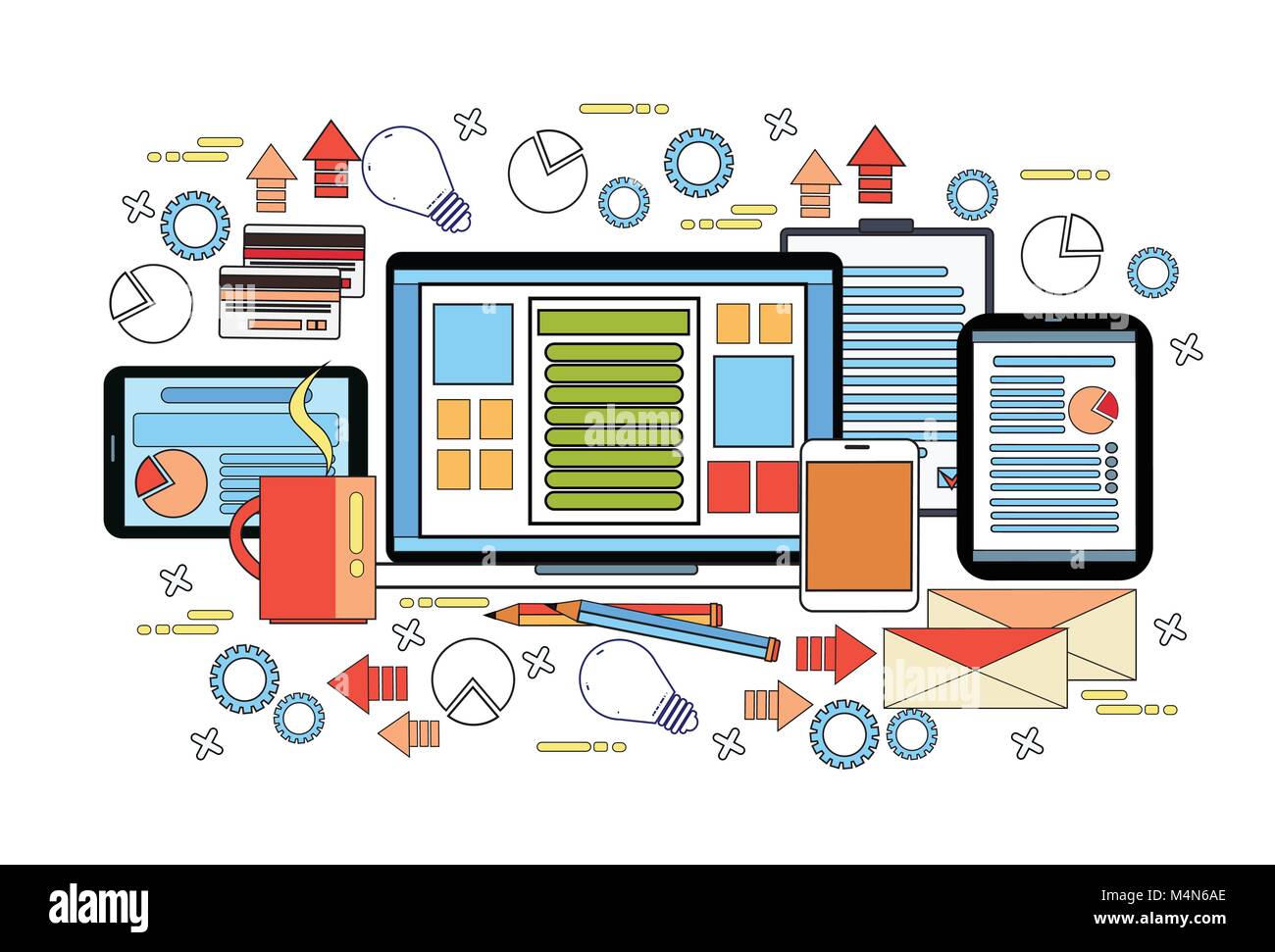 Workplace Desk Concept, Business Work Desktop With Laptop Computer ...