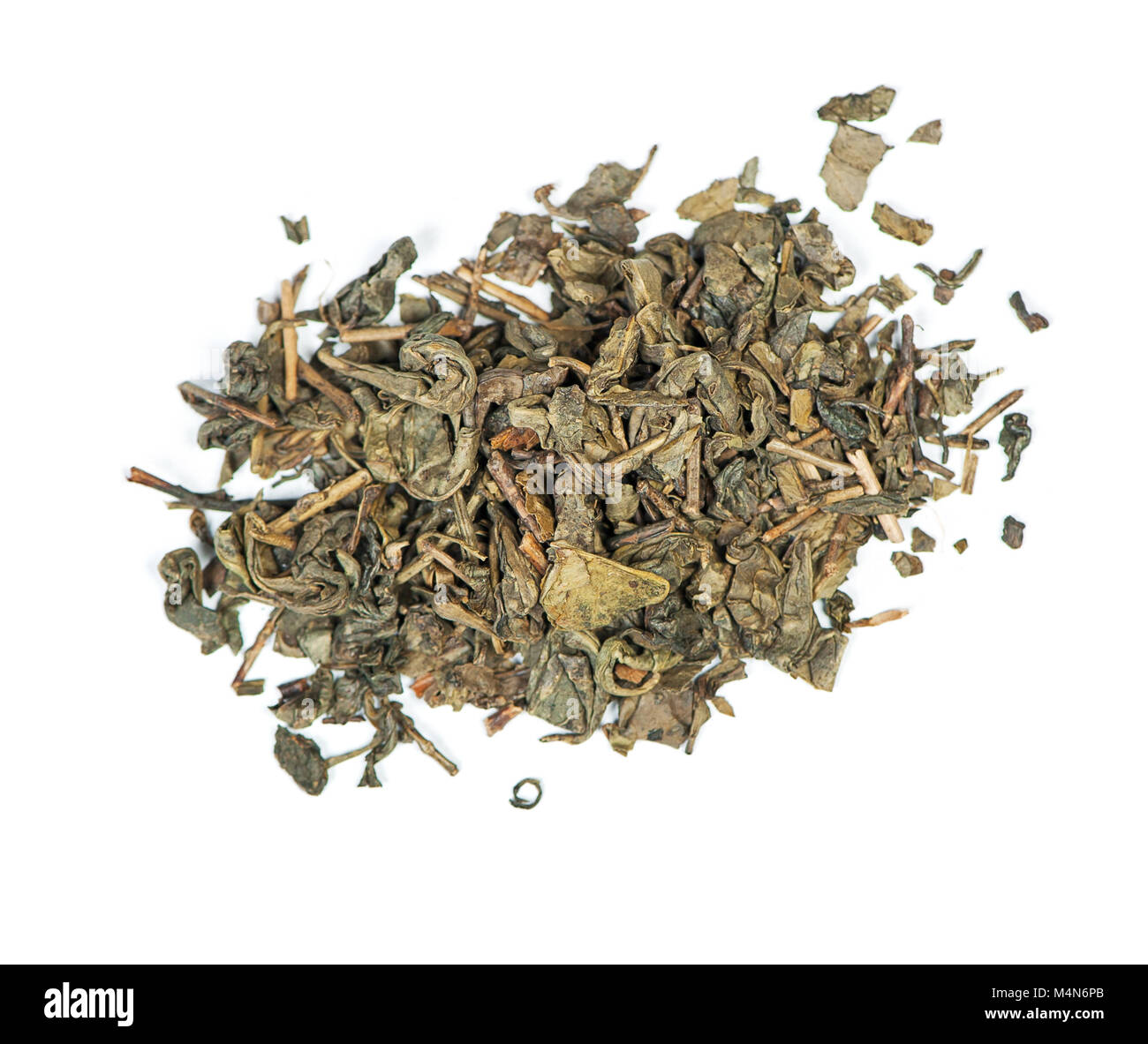 Heap of green tea leaves isolated on white Stock Photo - Alamy