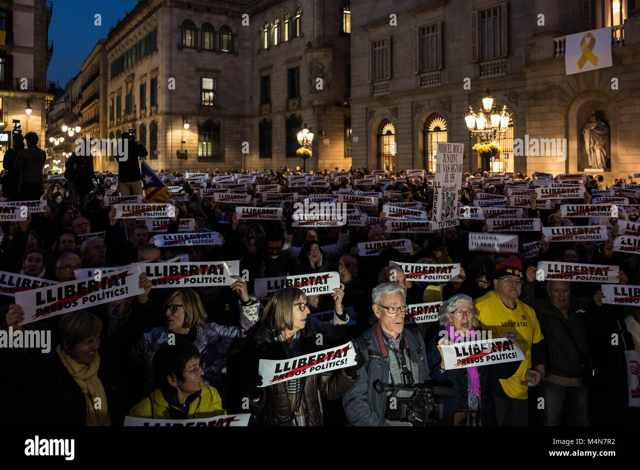 Barcelona, Catalonia, Spain. 16th Feb, 2018. A crowd of protesters in ...